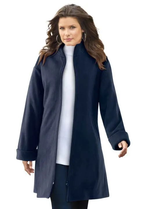 Roaman's Fleece Zip-up Coat - Navy