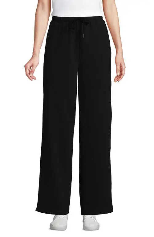 LANDS' END Tall Serious Sweats High Rise Relaxed Straight Leg Pantsset Bottom - Black