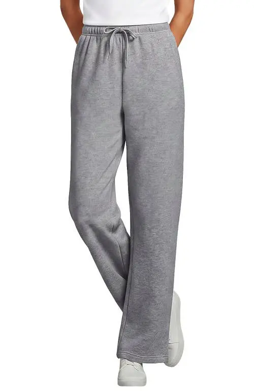 LANDS' END Tall Serious Sweats High Rise Relaxed Straight Leg Pantsset Bottom - Gray Heather
