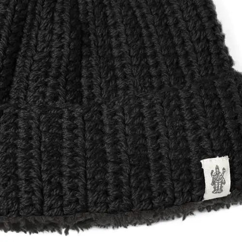 NIRVANNA DESIGNS Lambswool Chunky Fold-rib Knit Beanie - Black