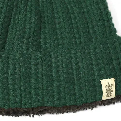 NIRVANNA DESIGNS Lambswool Chunky Fold-rib Knit Beanie - Green