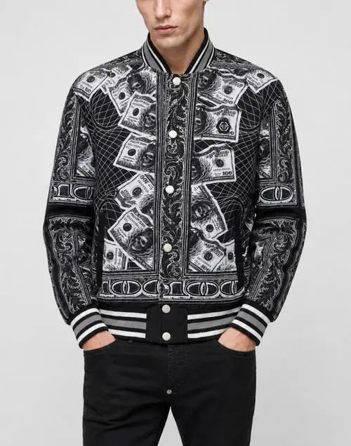 Philipp Plein Skull Dollar Nylon Bomber Jacket