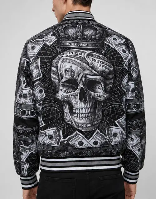 Philipp Plein Skull Dollar Nylon Bomber Jacket