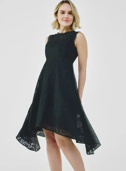 A.SHIMUS Sleeveless Organic Cotton Lace High Neck Asymmetric Hem Dress - Black