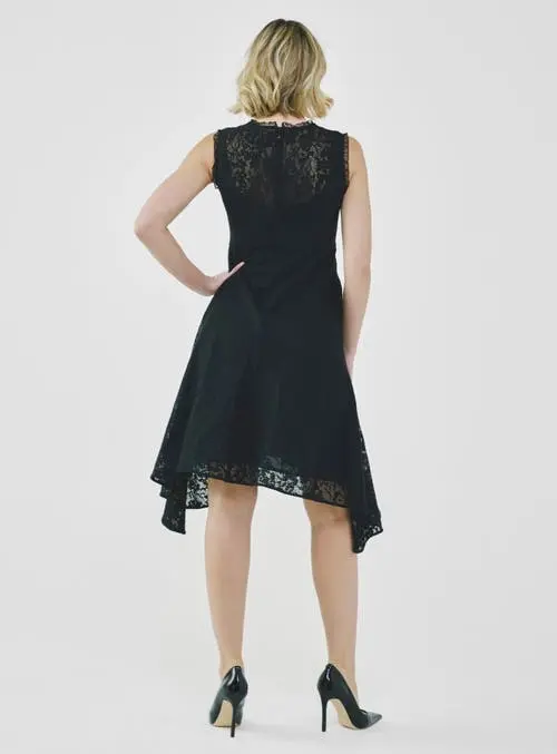 A.SHIMUS Sleeveless Organic Cotton Lace High Neck Asymmetric Hem Dress - Black