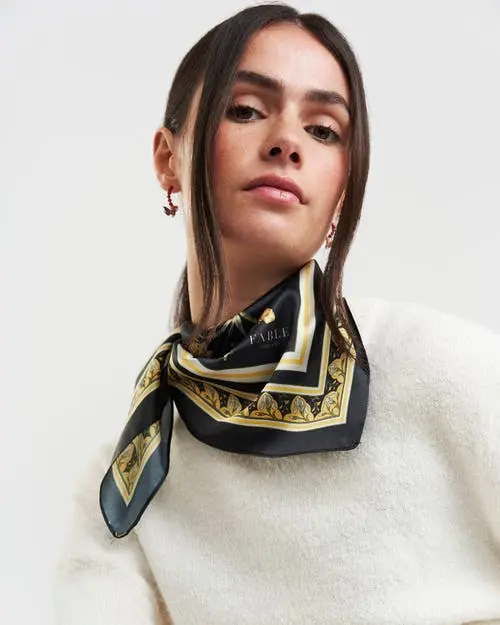 FABLE ENGLAND Nouveau Floral Small Square Scarf - Black