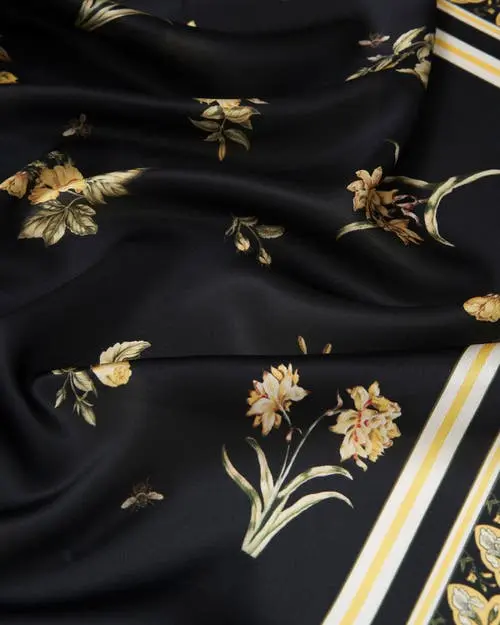 FABLE ENGLAND Nouveau Floral Small Square Scarf - Black