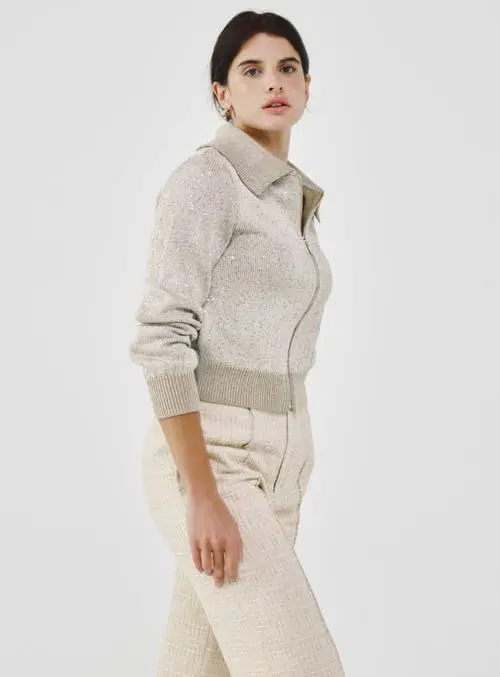 A.SHIMUS Sequin-kissed Cotton Cardigan - Olive