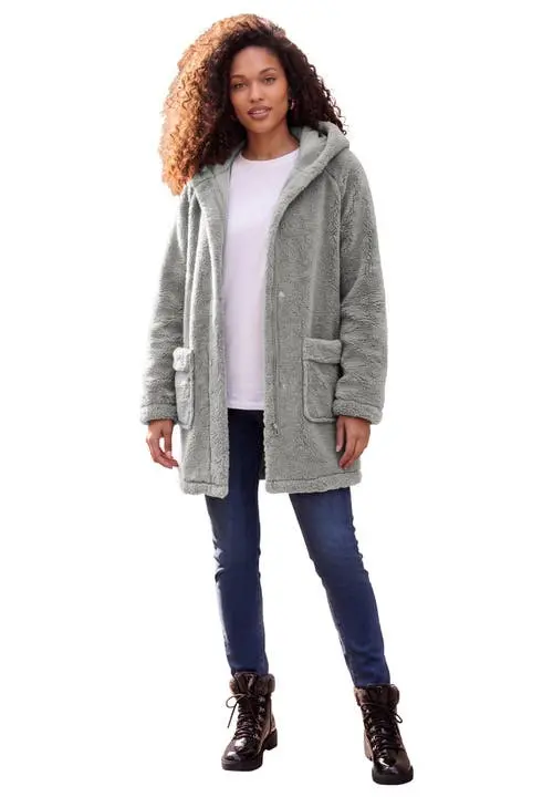 Roaman's Hooded Teddy Fleece Coat - Medium Heather Grey