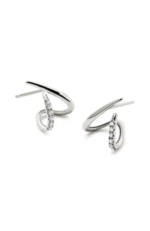 ANA LUISA Solid White Gold And Diamond Aurora Huggie Studs