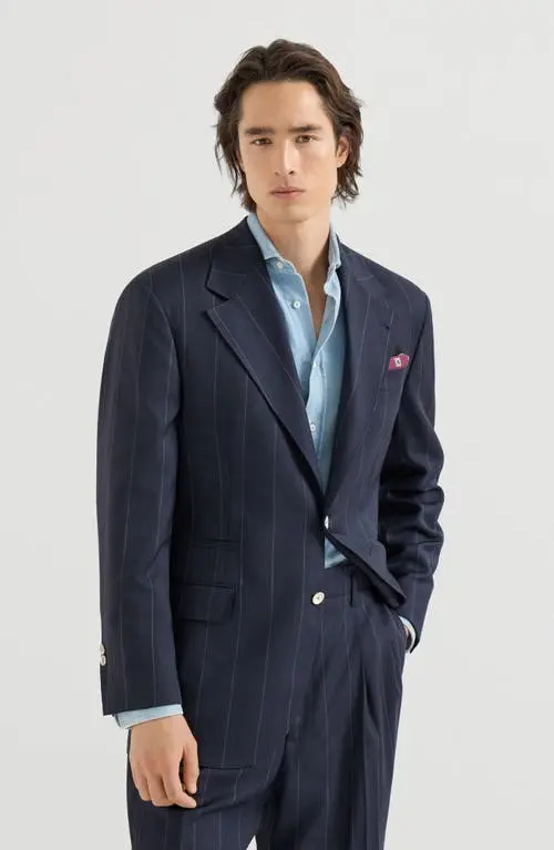 Brunello Cucinelli Virgin Wool Chalk Stripe Tailor Blazer
