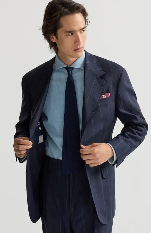 Brunello Cucinelli Virgin Wool Chalk Stripe Tailor Blazer