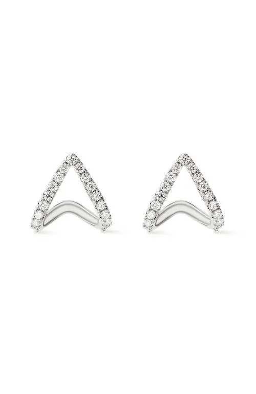 ANA LUISA Solid White Gold Diamond Velora Huggie Studs - Silver