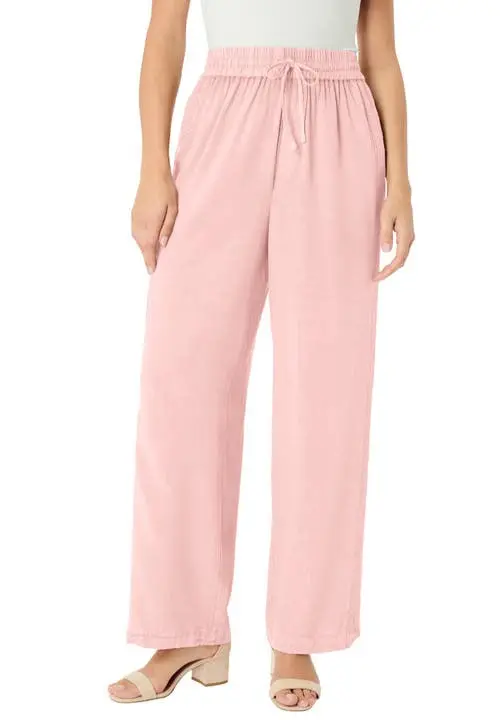 Roaman's Acid Wash Wide Leg Pants - Soft Blush