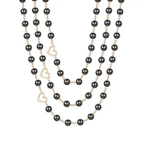 REJECTED HEARTS CLUB Heiress Hematite 3-layer Necklace With Rose Gold Heart Accents - Black
