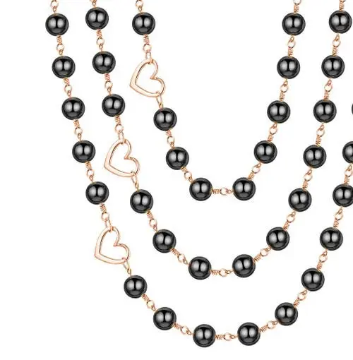 REJECTED HEARTS CLUB Heiress Hematite 3-layer Necklace With Rose Gold Heart Accents