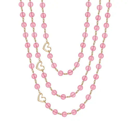 REJECTED HEARTS CLUB Rosado Glass 3-layer Socialite Necklace With Rose Gold Heart Accents - Pink