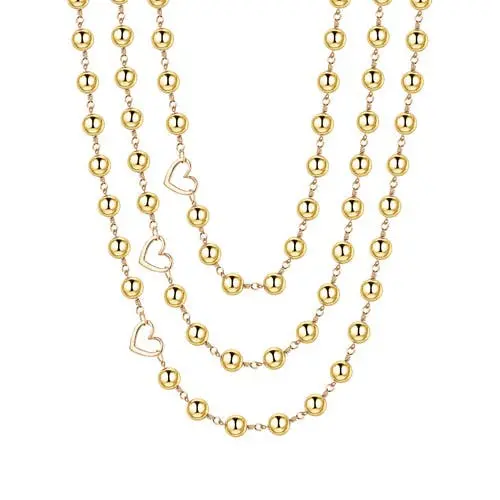 REJECTED HEARTS CLUB Triple Layer Hematite Necklace With Tone Heart Accents - Gold