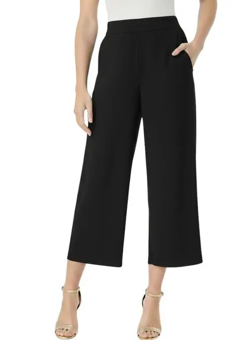 Roaman's Ultra Drape Wide Leg Pull On Capri Pants