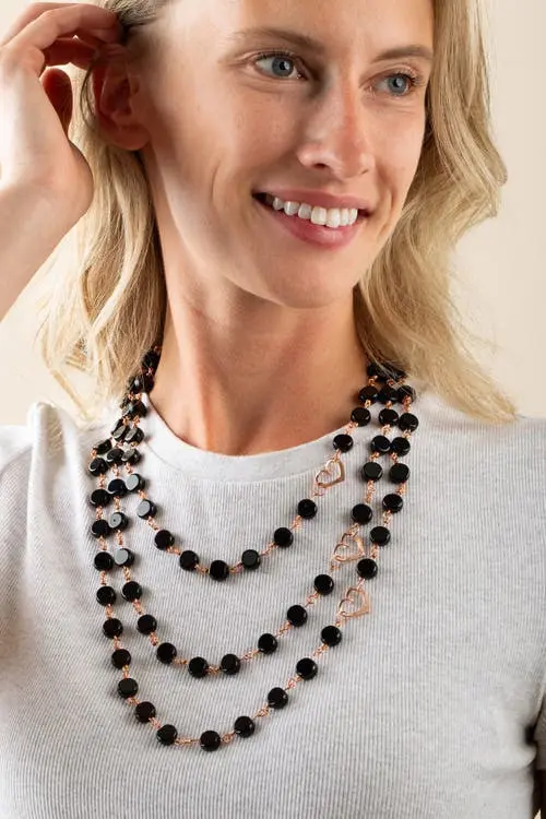 REJECTED HEARTS CLUB Onyx Glass Bead Three-layer Necklace