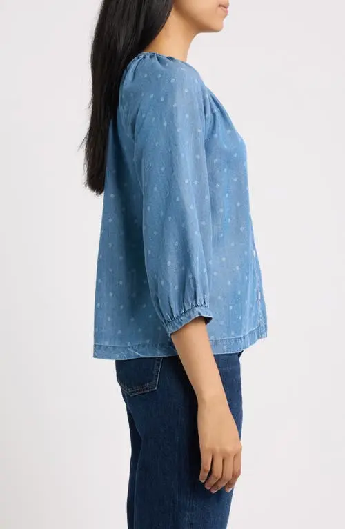 Bobeau Smocked Neck Button-up Top