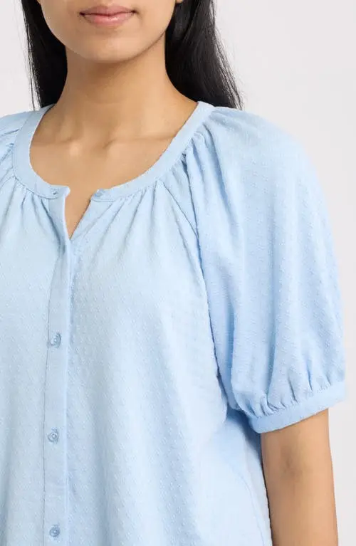 Bobeau Puff Sleeve Button-up Top