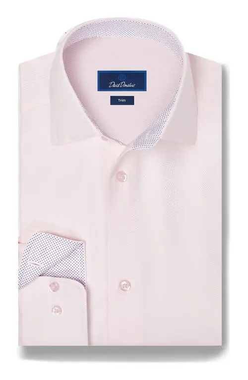 David Donahue Trim Fit Herringbone Cotton Dress Shirt - Pink