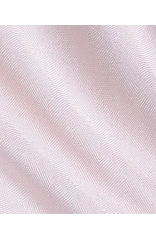 David Donahue Trim Fit Herringbone Cotton Dress Shirt - Pink
