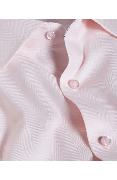 David Donahue Trim Fit Herringbone Cotton Dress Shirt - Pink