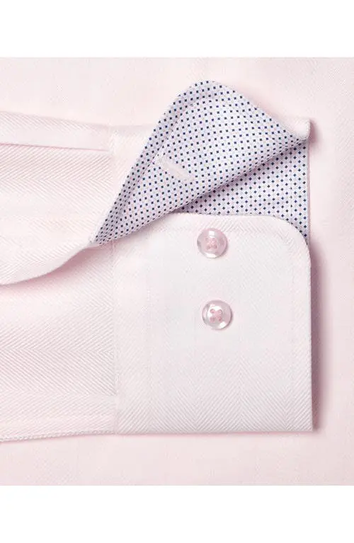David Donahue Trim Fit Herringbone Cotton Dress Shirt - Pink