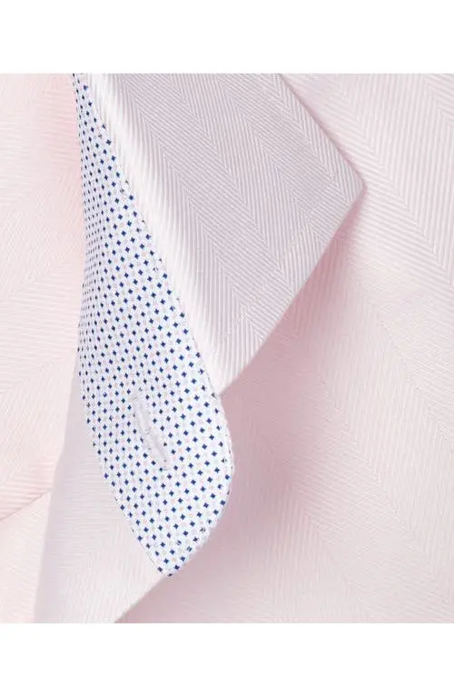 David Donahue Trim Fit Herringbone Cotton Dress Shirt - Pink