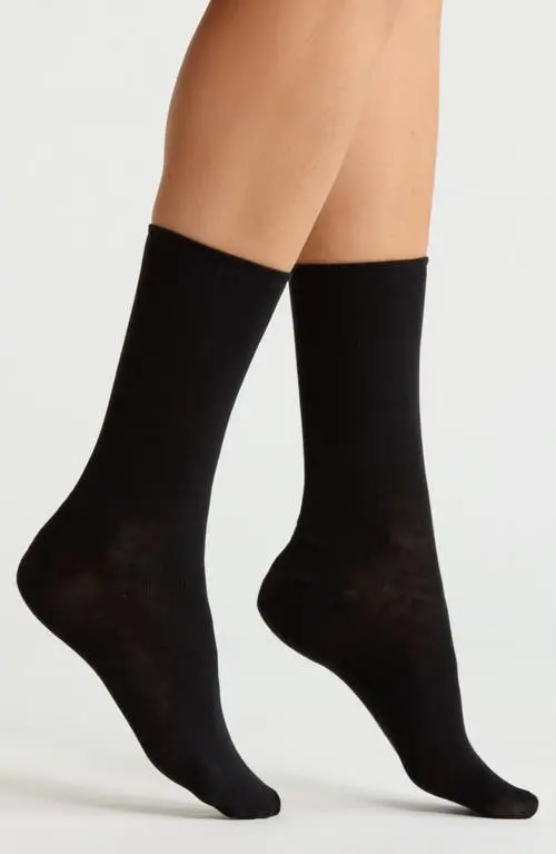 CASA CLARA Shell Solid Cotton Blend Crew Socks - Black