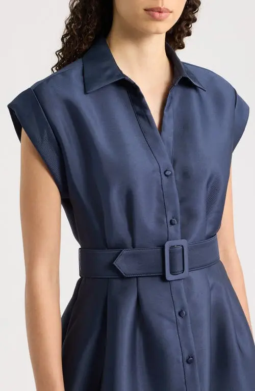 Julia Jordan Short Sleeve Belted Satin Shirtdress