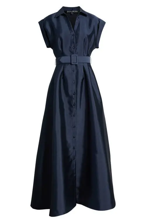 Julia Jordan Short Sleeve Belted Satin Shirtdress