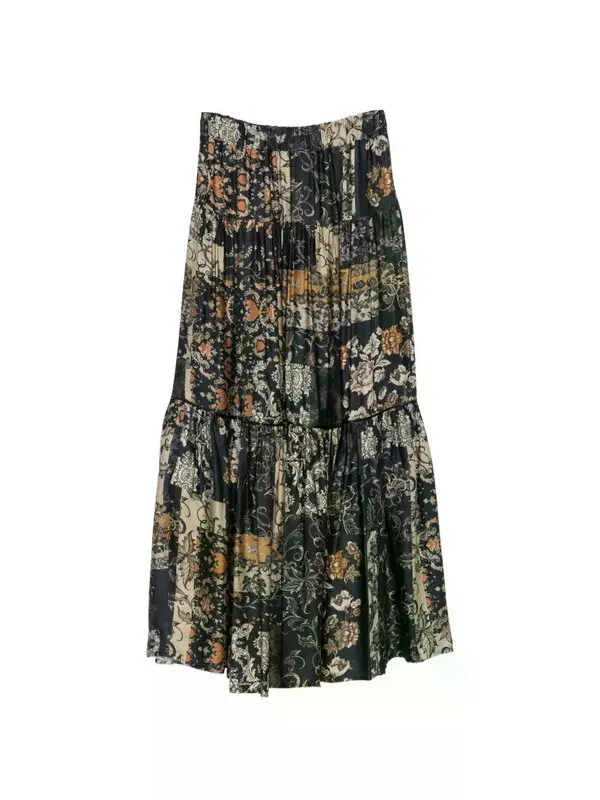 Liu Jo Floral Patchwork Tiered Midi Skirt - Black