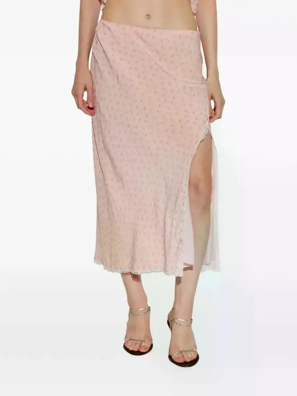 LoveShackFancy Silvia Floral Print Lace Trim Maxi Skirt - Pink