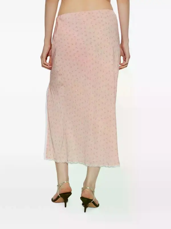LoveShackFancy Silvia Floral Print Lace Trim Maxi Skirt - Pink