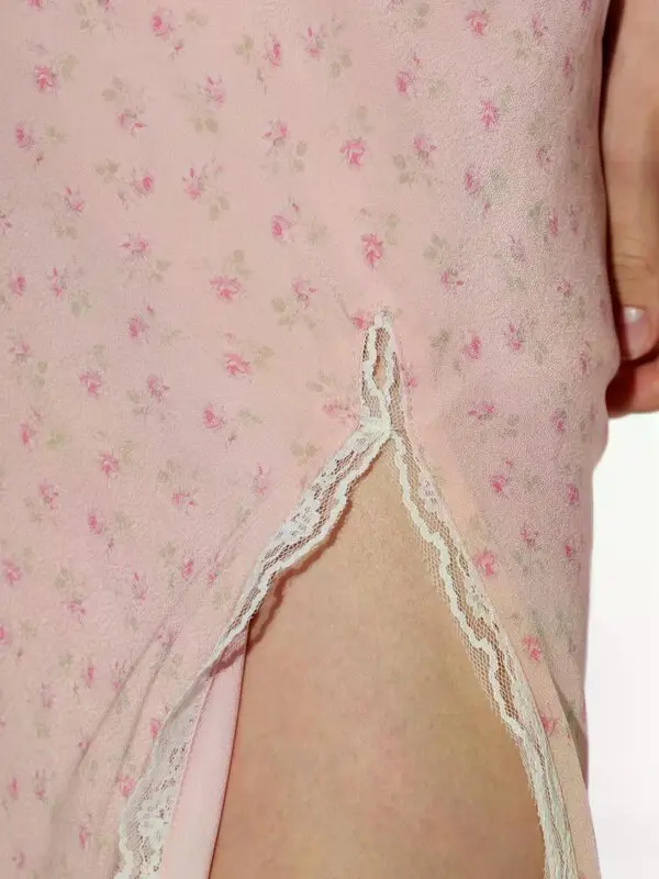 LoveShackFancy Silvia Floral Print Lace Trim Maxi Skirt - Pink