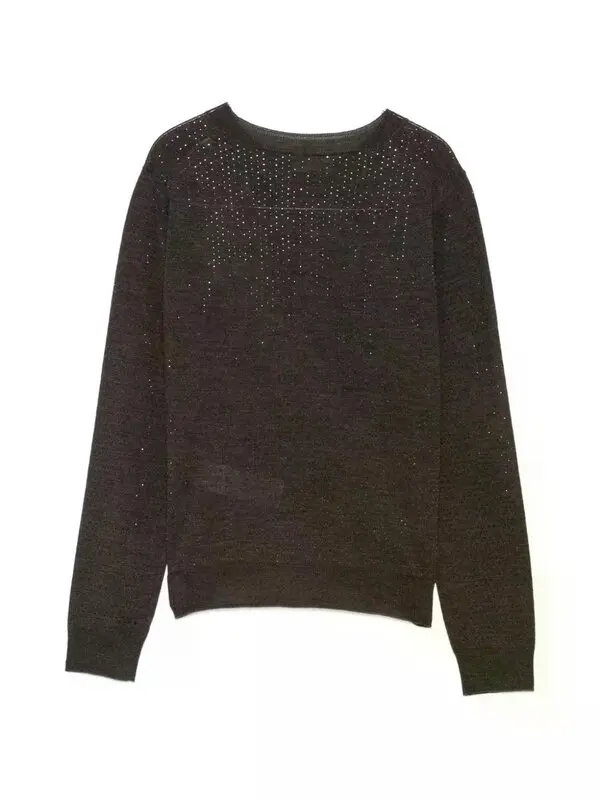 P.a.r.o.s.h Rhinestone Embellished Fine Knit Crew Neck Top