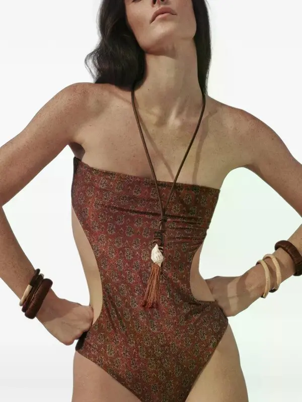Johanna Ortiz Serene Land Paisley-print Bandeau Swimsuit - Brown
