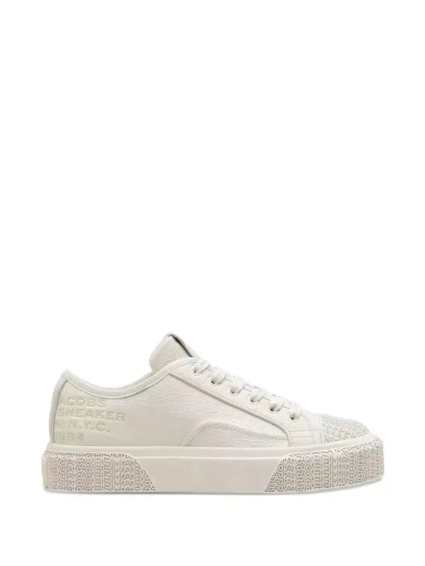 Marc Jacobs Debossed-logo Grained-leather Sneakers - Neutrals