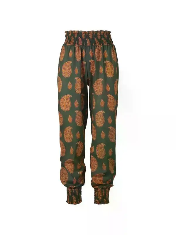 Johanna Ortiz Paisley Print Smocked Waist Trousers - Green