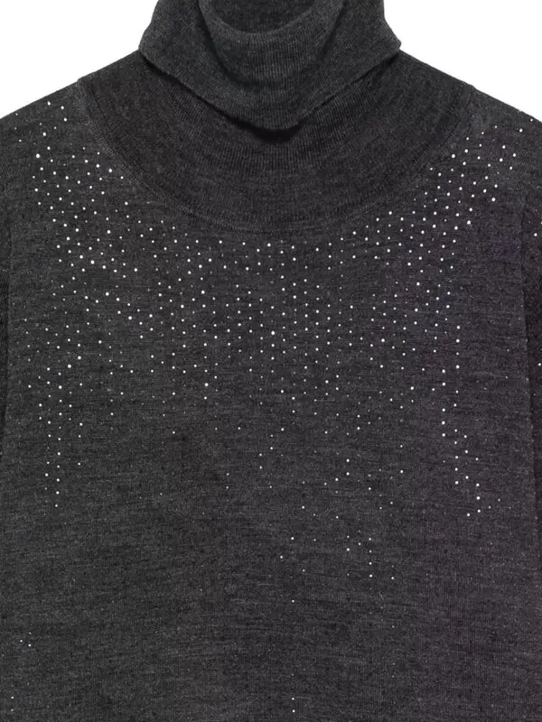 P.a.r.o.s.h Rhinestone Embellished Roll Neck Top - Grey