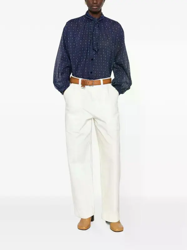 FORTE_FORTE Geometric-print Tie-neck Shirt
