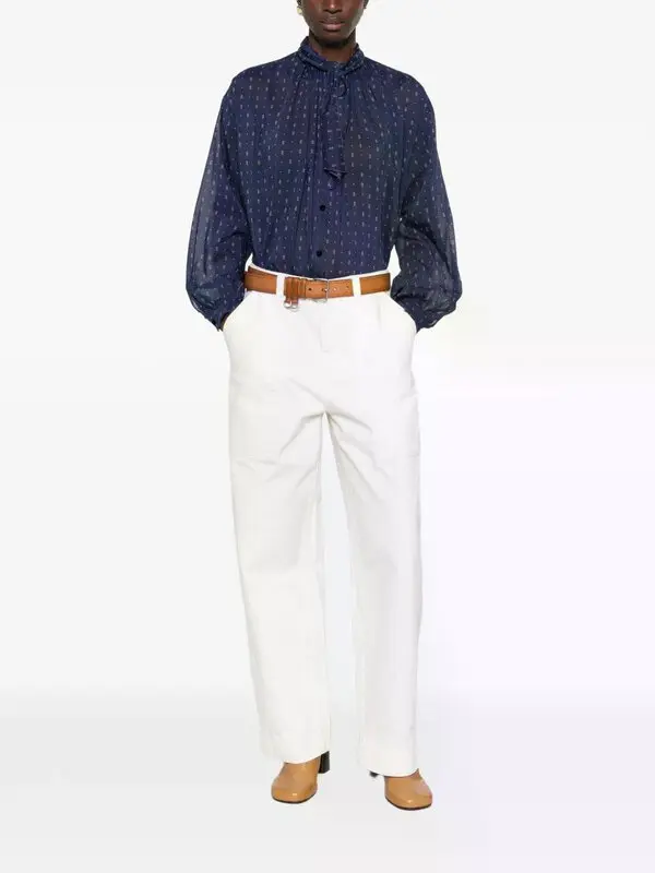 FORTE_FORTE Geometric Print Tie-neck Shirt