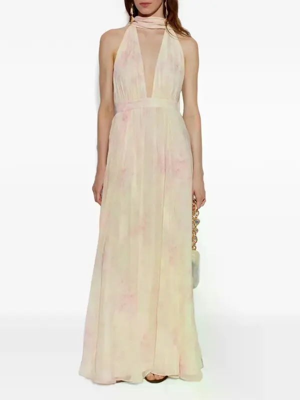 LoveShackFancy Lilah Floral Print Silk Maxi Dress - Neutrals