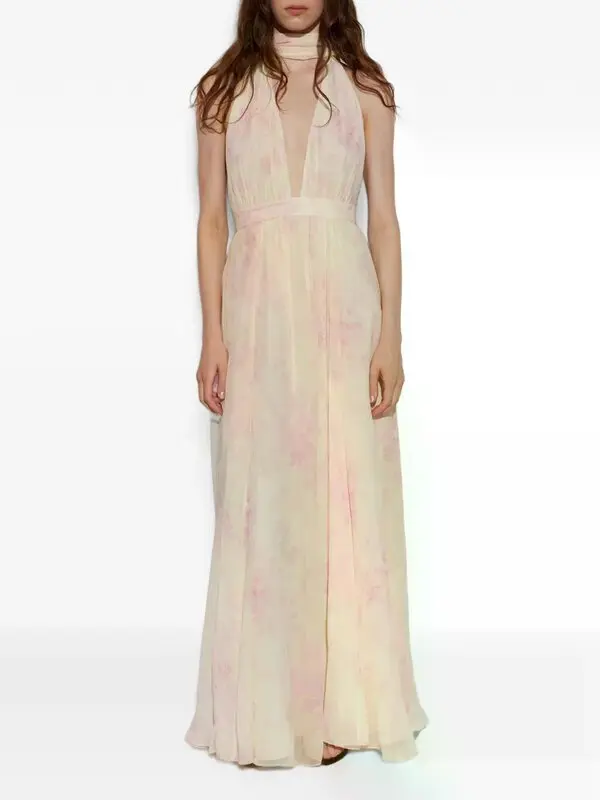 LoveShackFancy Lilah Floral Print Silk Maxi Dress - Neutrals