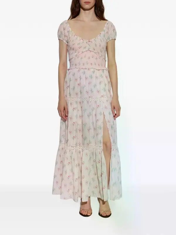 LoveShackFancy Amandla Floral-print Tiered Maxi Dress - Pink