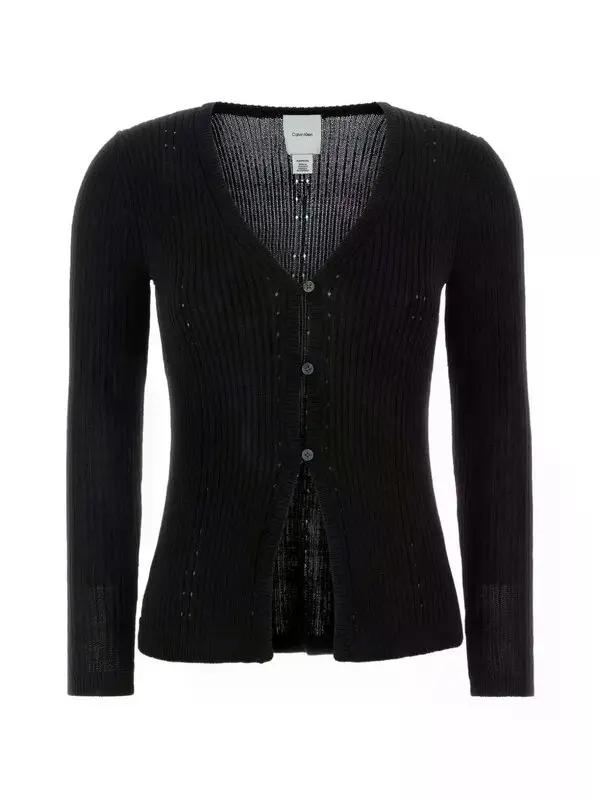 Calvin Klein Ribbed Knit V-neck Cardigan With Pointelle Details