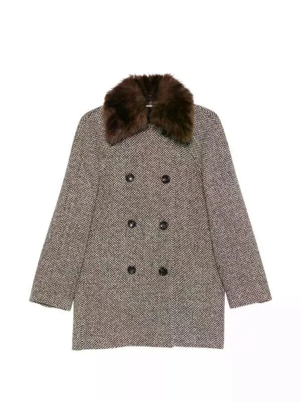 Liu Jo Herringbone Faux-fur Collar Coat